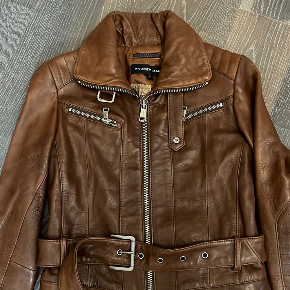 Andrew Marc Belted Genuine Leather Jacket - Gem
